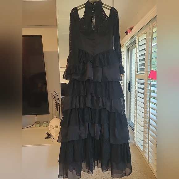 Dolls Kill | Dresses | Nwt Goth Prom Black Lace Tiered Ruffle Dollskill ...